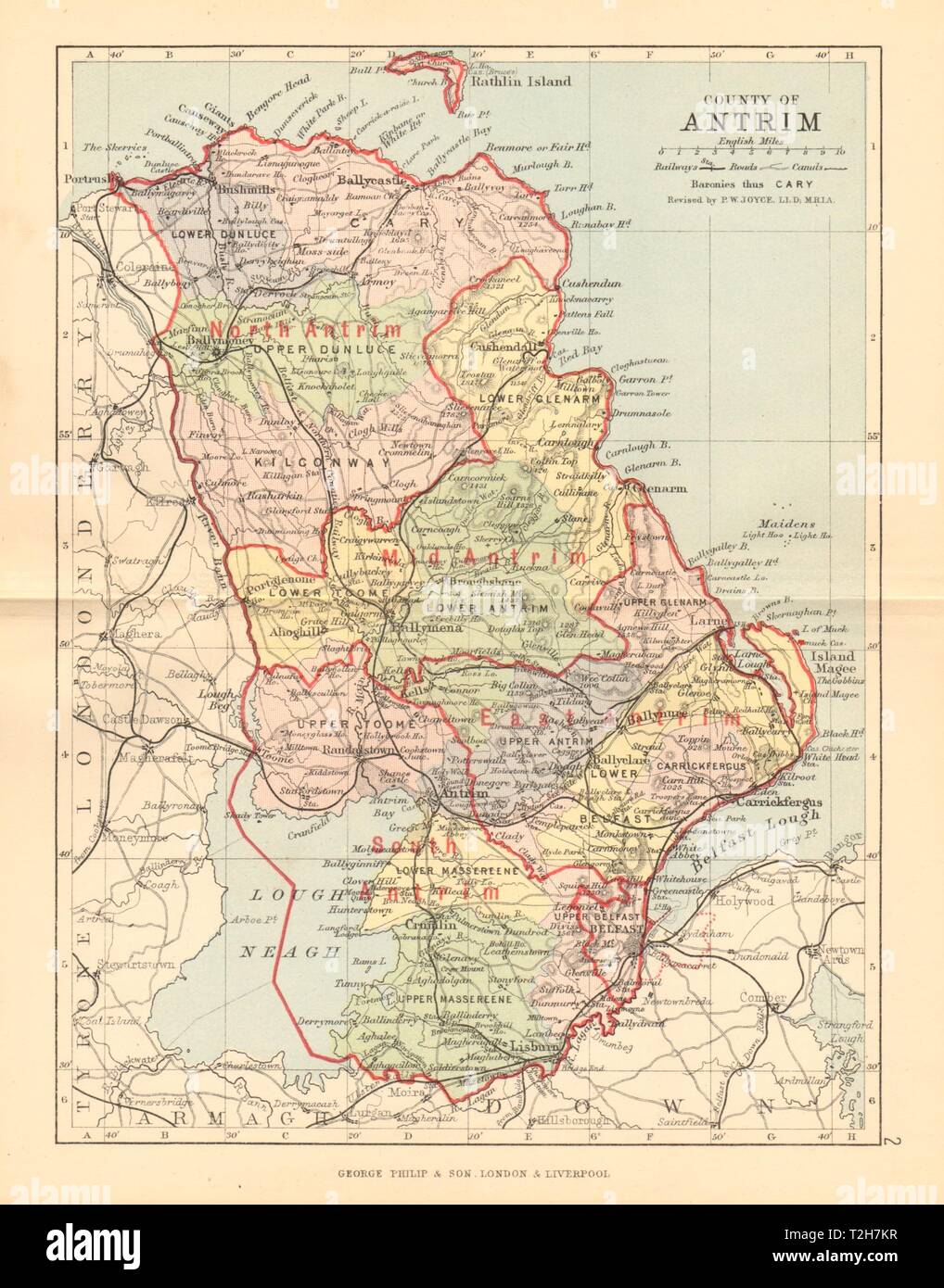COUNTY ANTRIM. Antique county map. Ulster Belfast Lisburn. BARTHOLOMEW ...