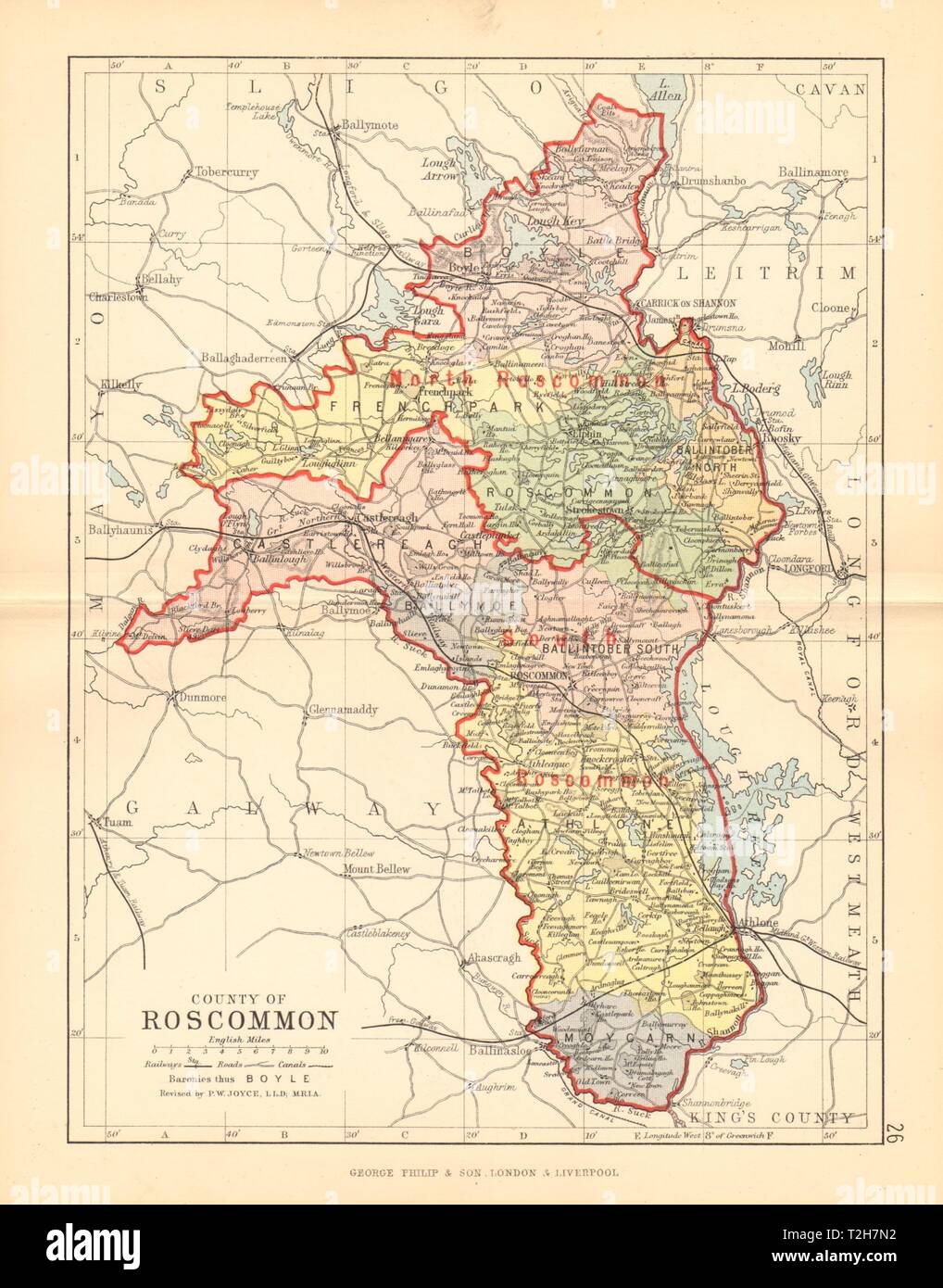 COUNTY ROSCOMMON. Antique county map. Connaught. Ireland. BARTHOLOMEW ...