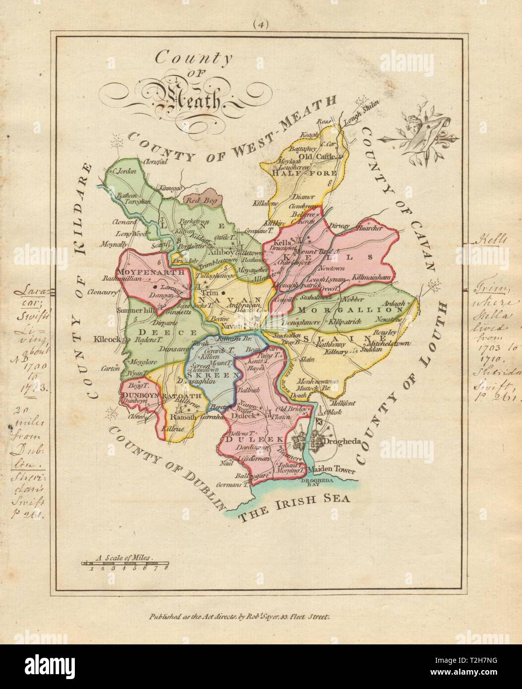County of Meath, Leinster. Antique copperplate map by Scalé / Sayer ...