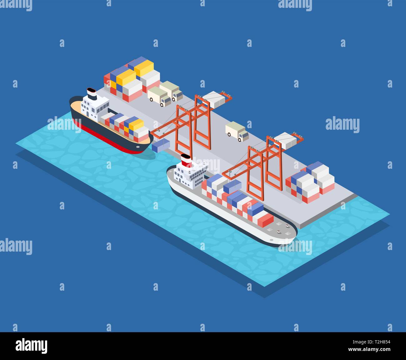 Isometric City Boulevard with an industrial port with cruise and ...