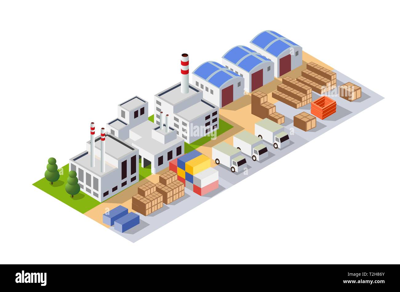 Perspective panorama of the landscape of industrial objects plants ...