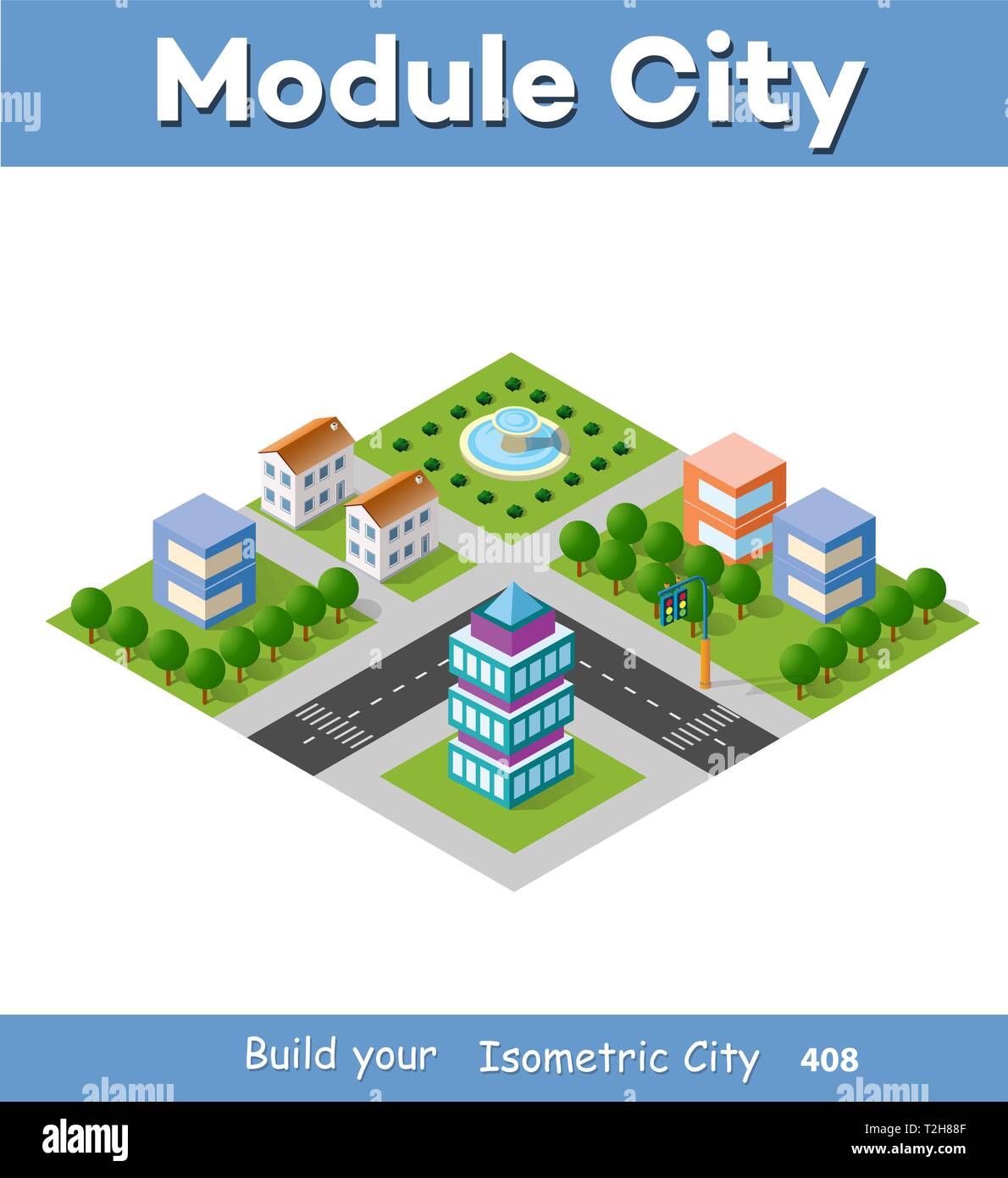 Isometric set module city with skyscraper from urban building vector ...