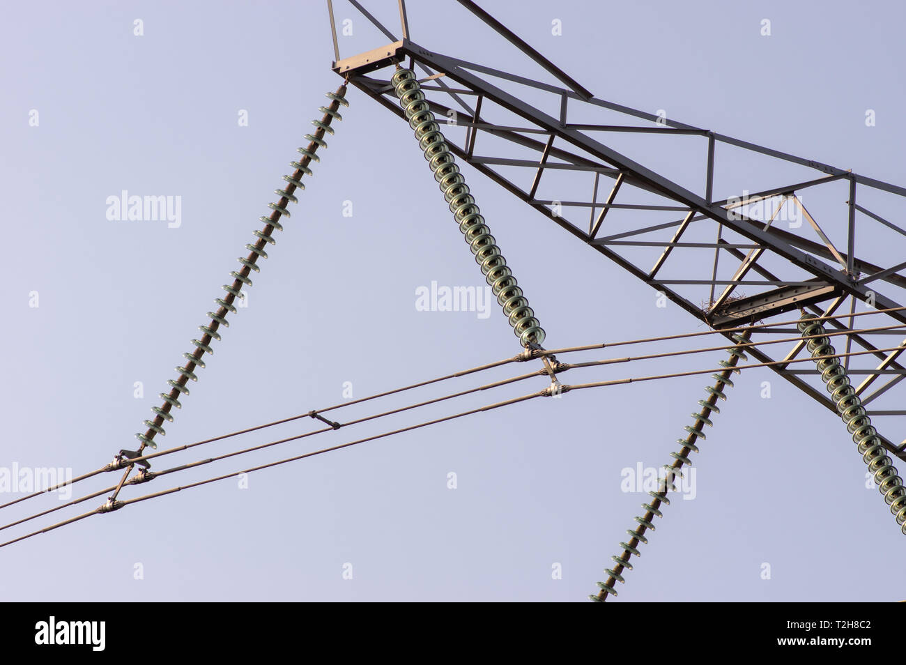 Close-up of electric power lines of a electricity pole Stock Photo - Alamy