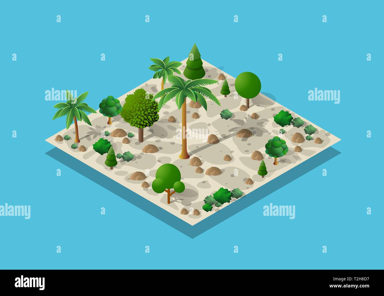 An isometric natural landscape of palm trees, vector illustration of a ...