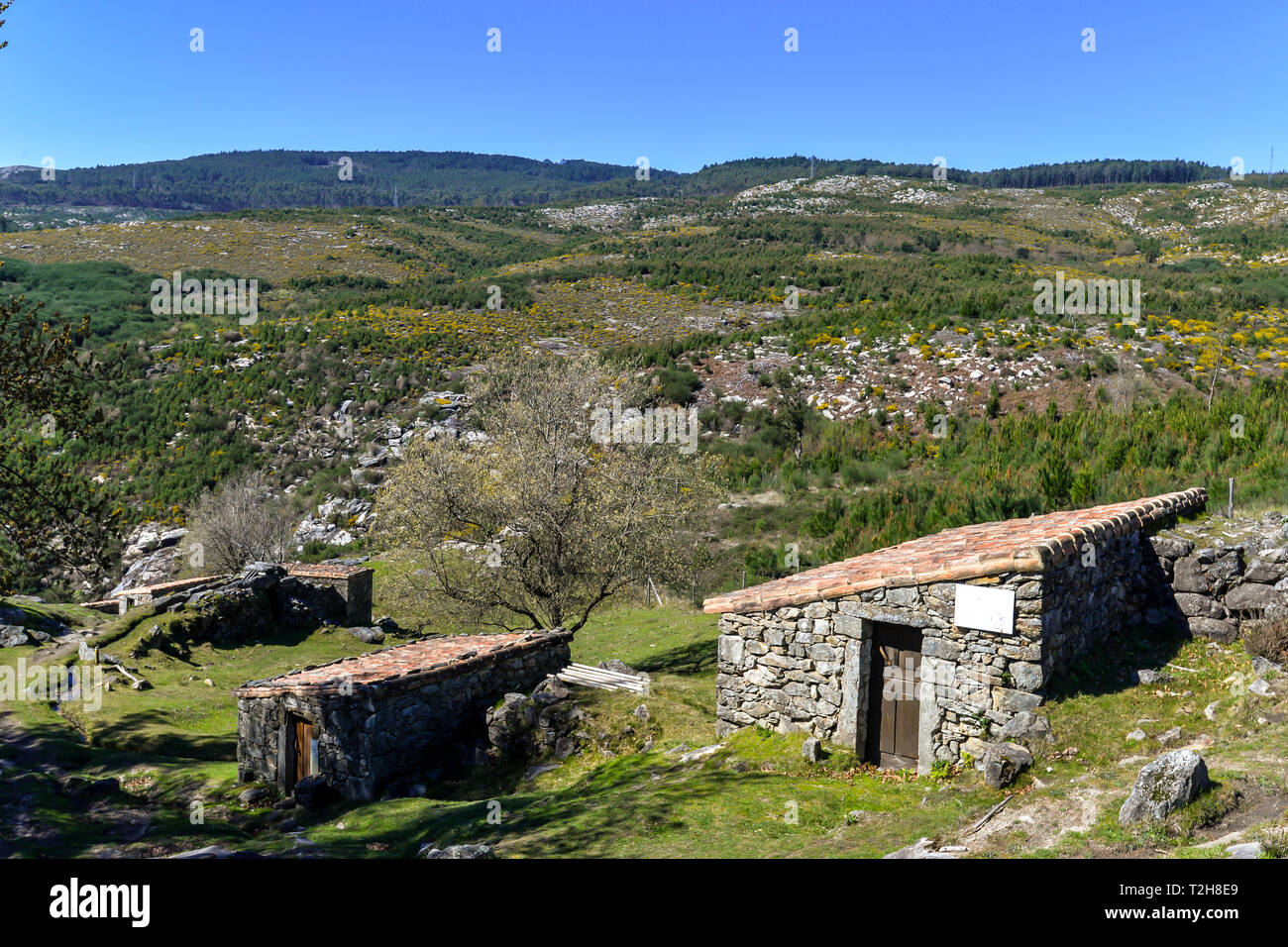 Water mills scattered through the hills in northwestern Spain on the ...