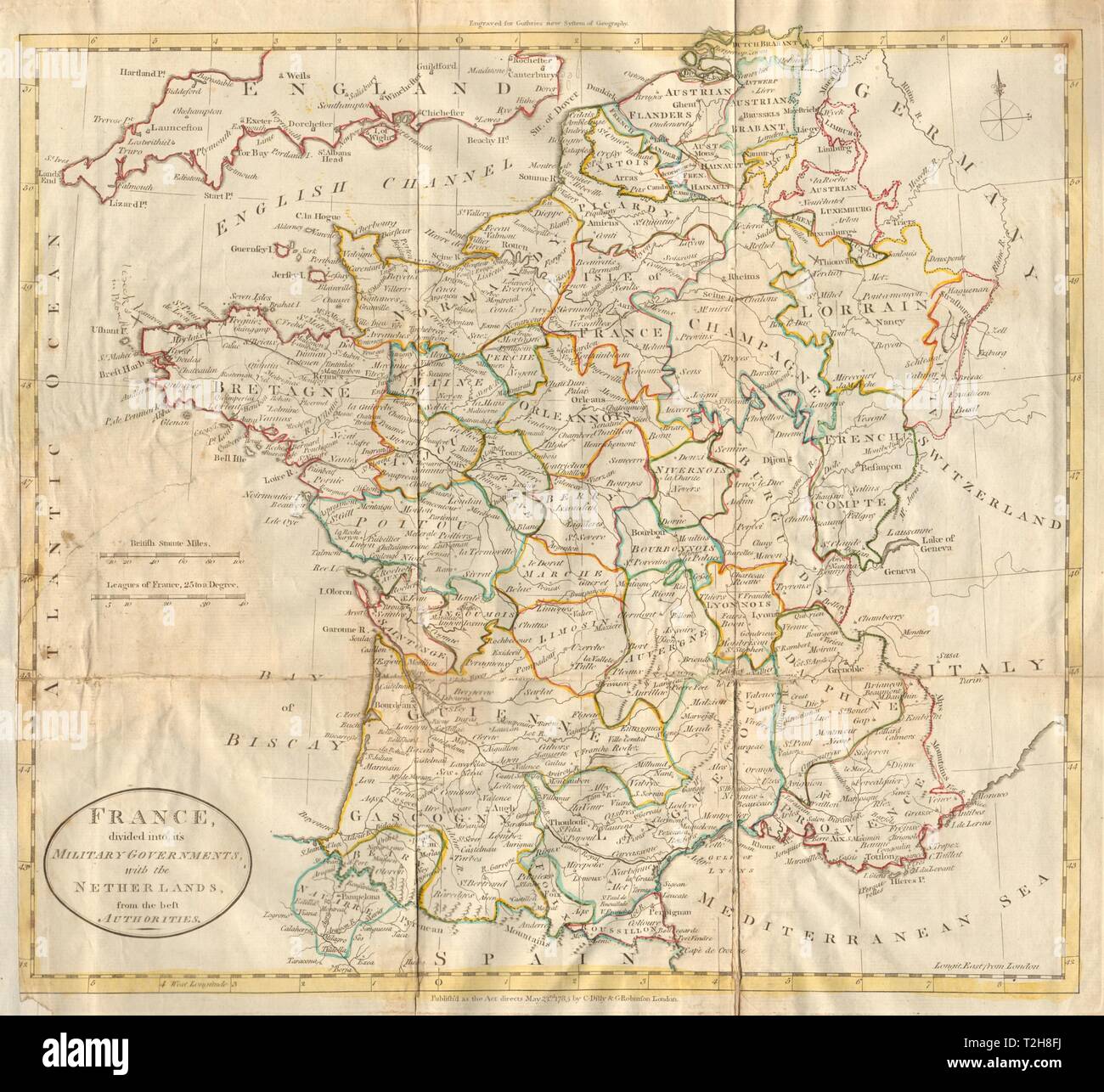 France divided into its Military Governments. DILLY & ROBINSON 1785 old ...