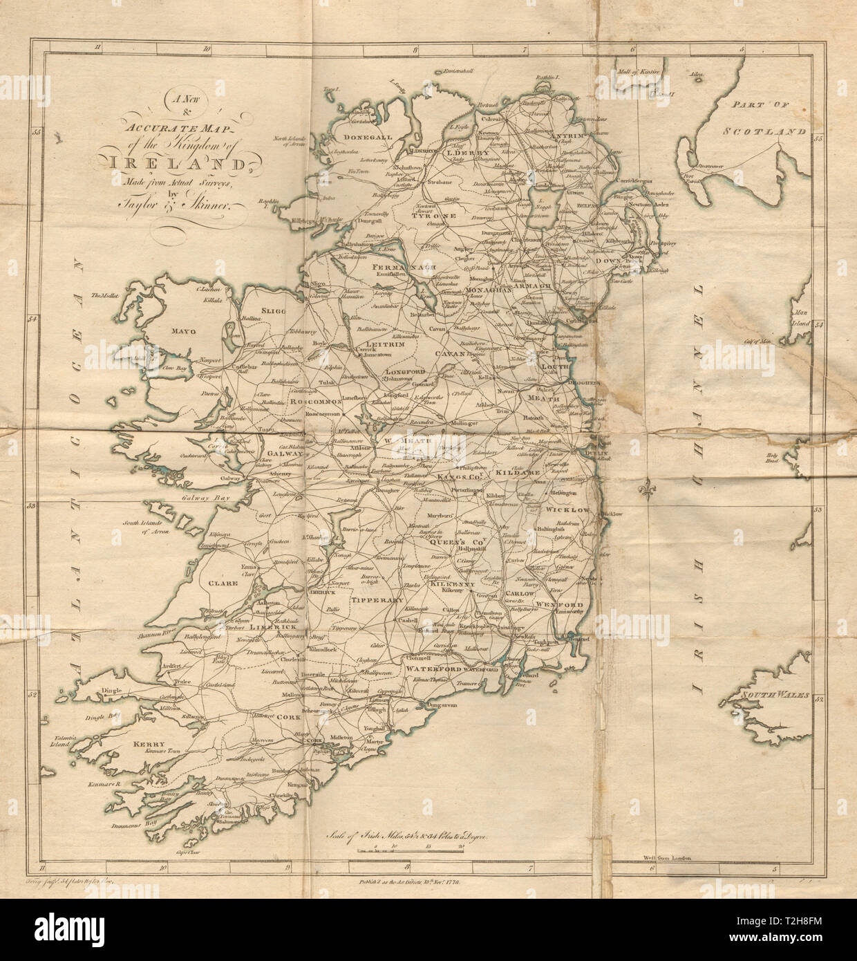 A New & Accurate Map of the Kingdom of Ireland. TAYLOR & SKINNER 1778 ...