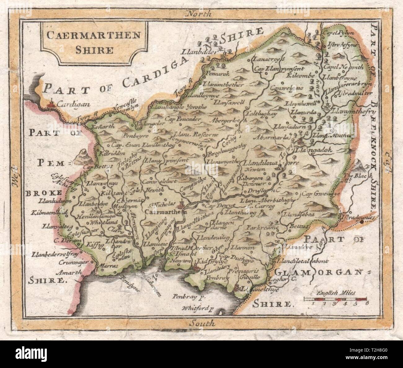 Antique county map of Carmarthenshire by John Seller / Francis Grose ...