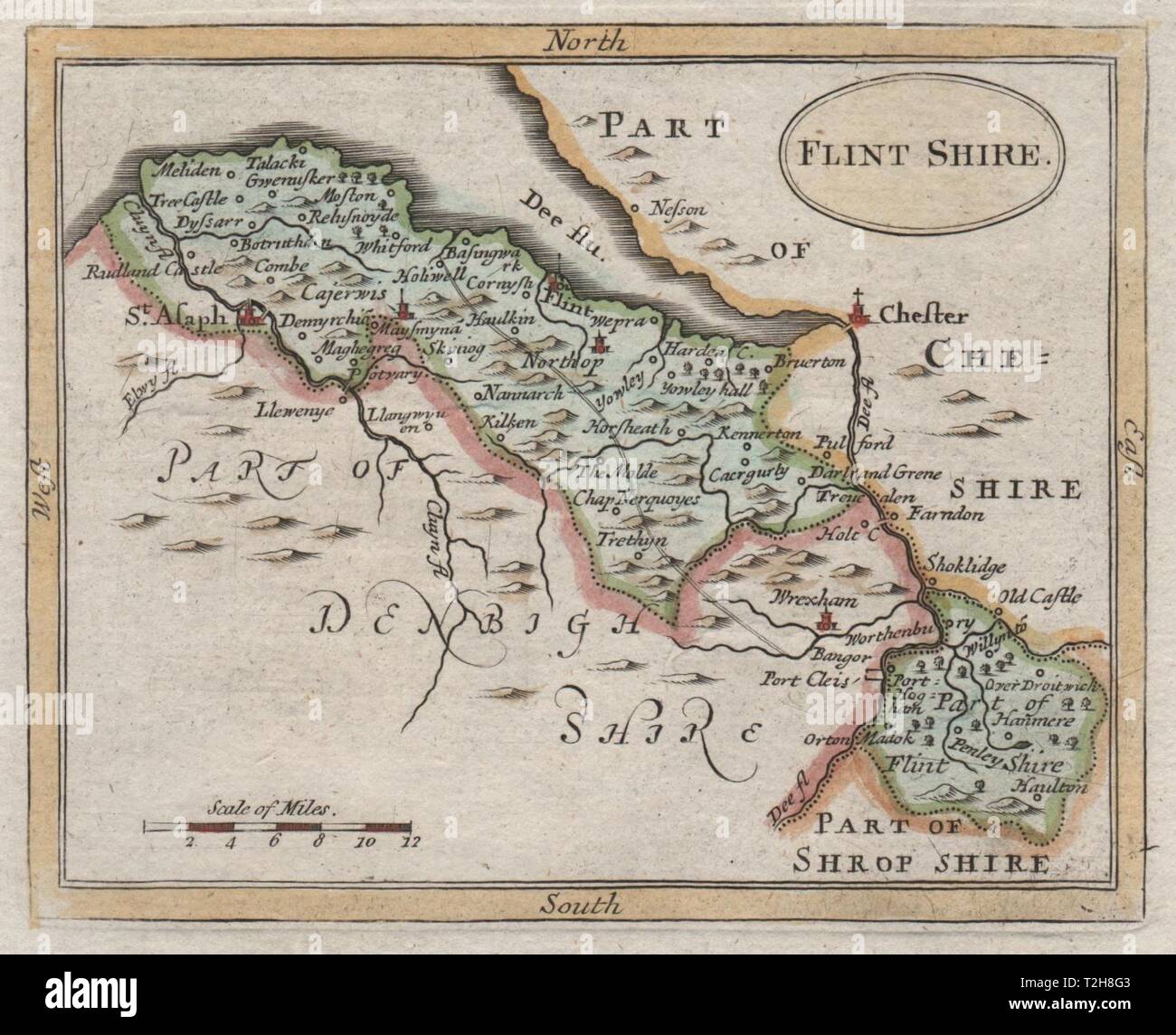 Antique county map of Flintshire by John Seller / Francis Grose 1783 ...