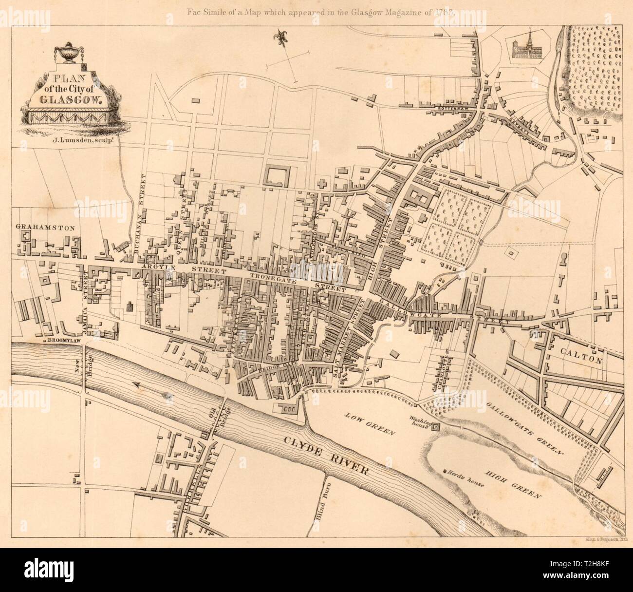 Plan of the city of Glasgow in 1783 by James Lumsden 1848 old antique ...