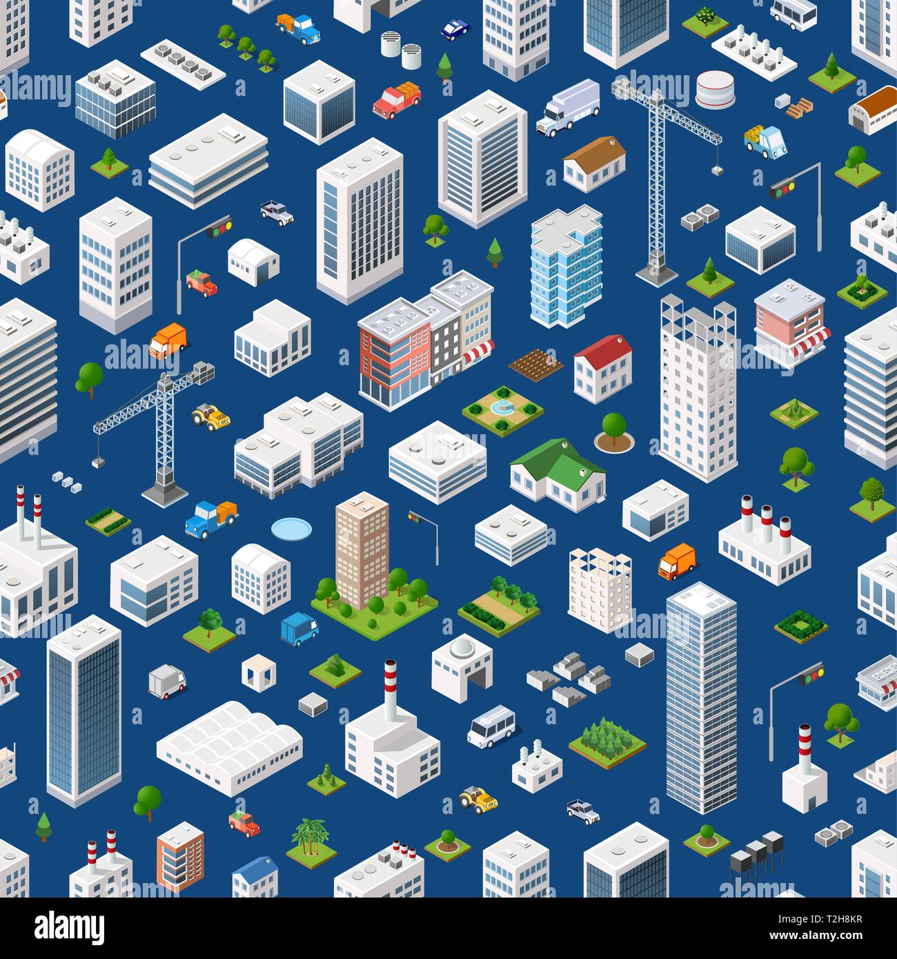 Isometric seamless pattern megapolis city quarter with streets ...