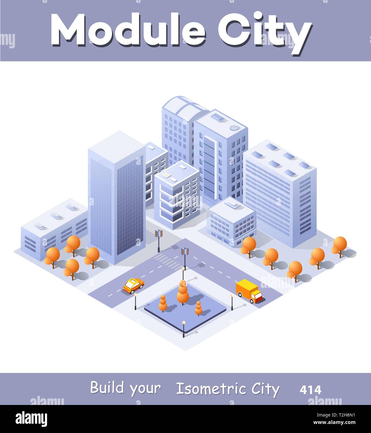 Isometric illustration megapolis city quarter with streets, skyscrapers ...