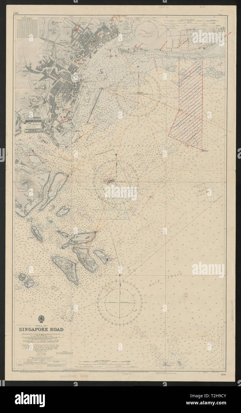 Singapore Road & town city plan. Admiralty nautical sea chart 1964 old ...