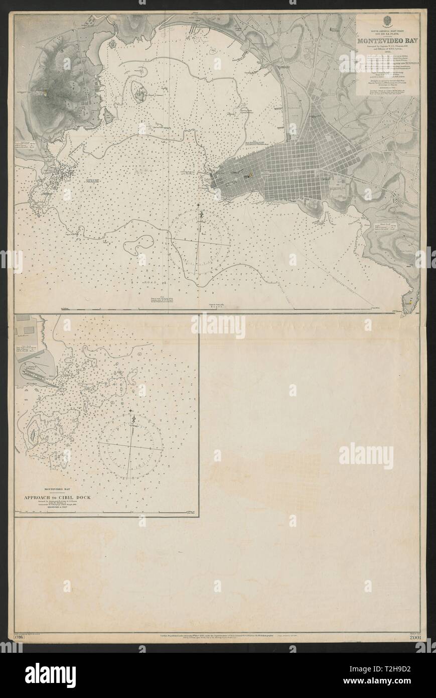 Montevideo Bay & town plan. Cibil dock. Uruguay. Admiralty sea chart ...