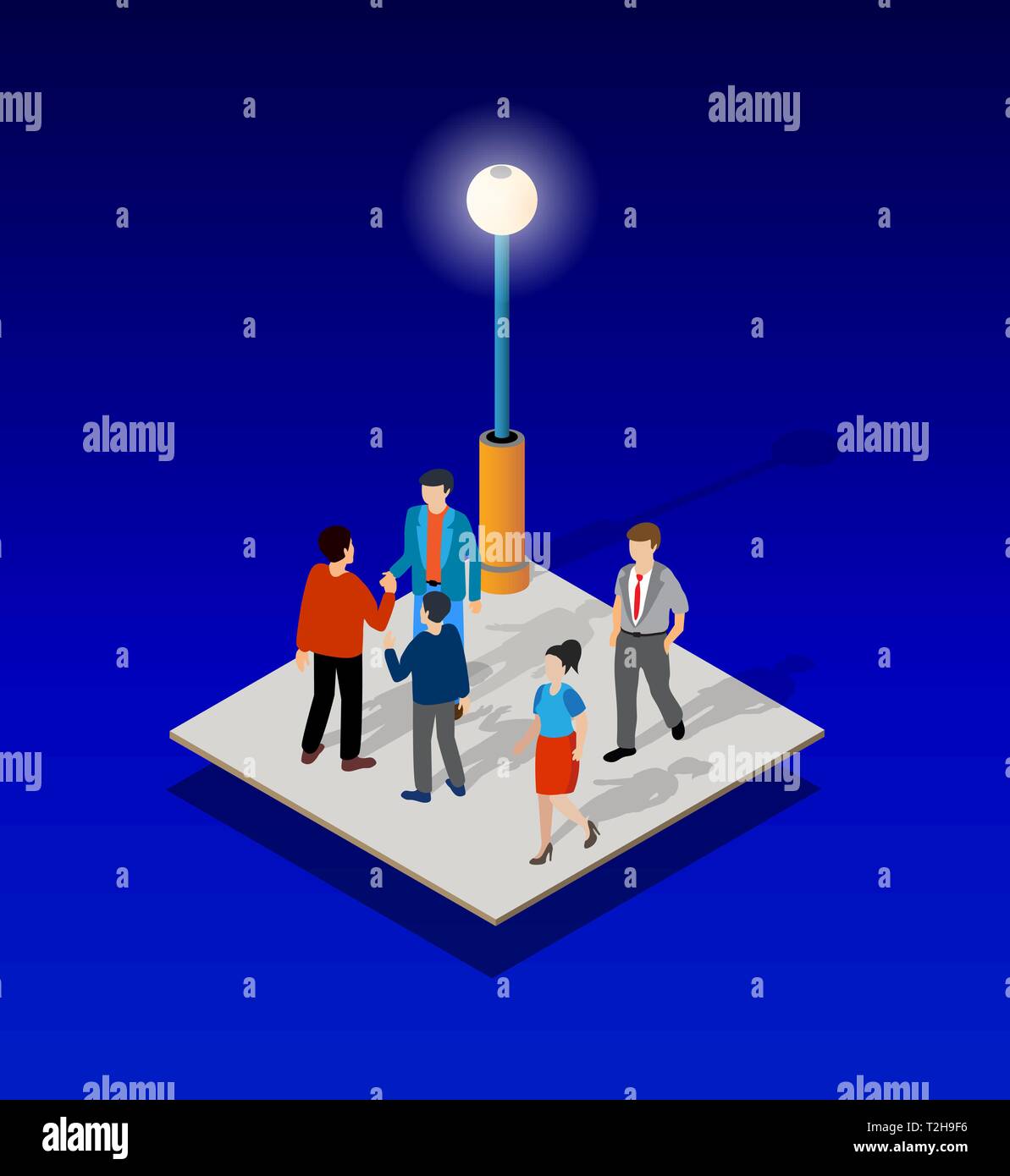 Isometric people walking men women in the street go on the road urban ...