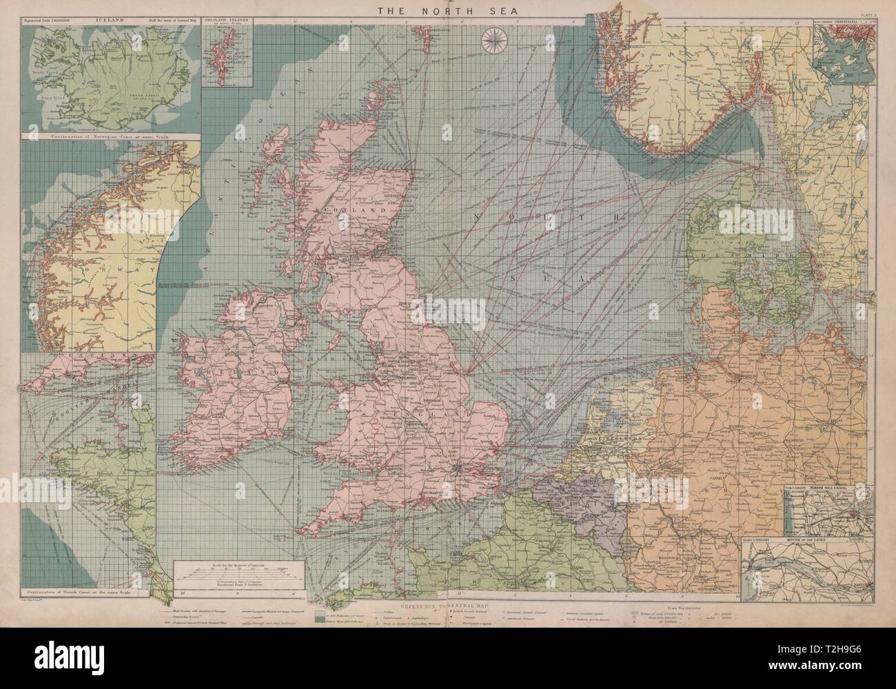 North Sea sea chart. Ports lighthouses mail routes. UK Norway &c LARGE ...