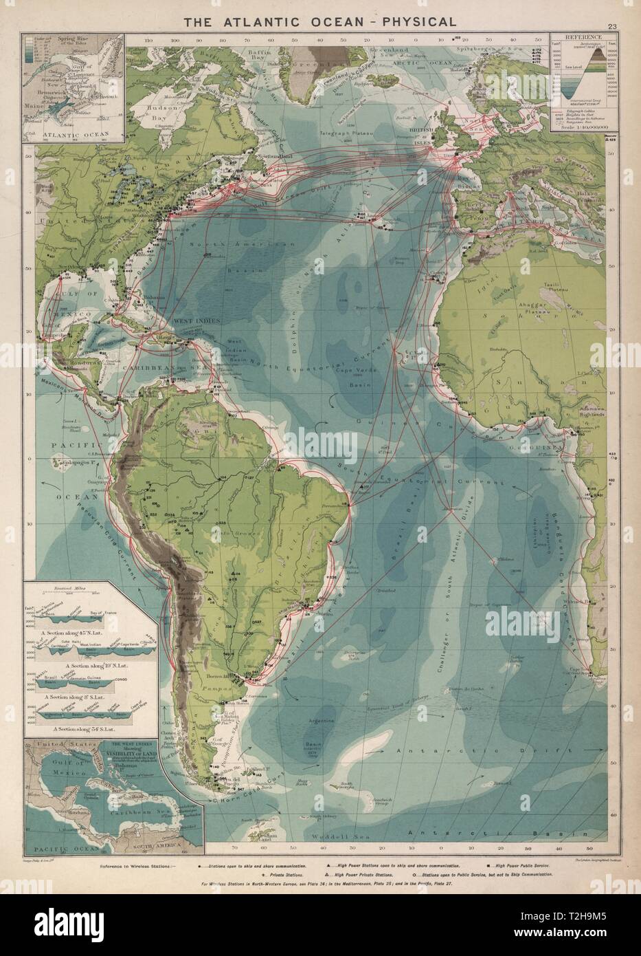 Atlantic Ocean. Cables & Wireless Stations. Land visibility. Sections ...