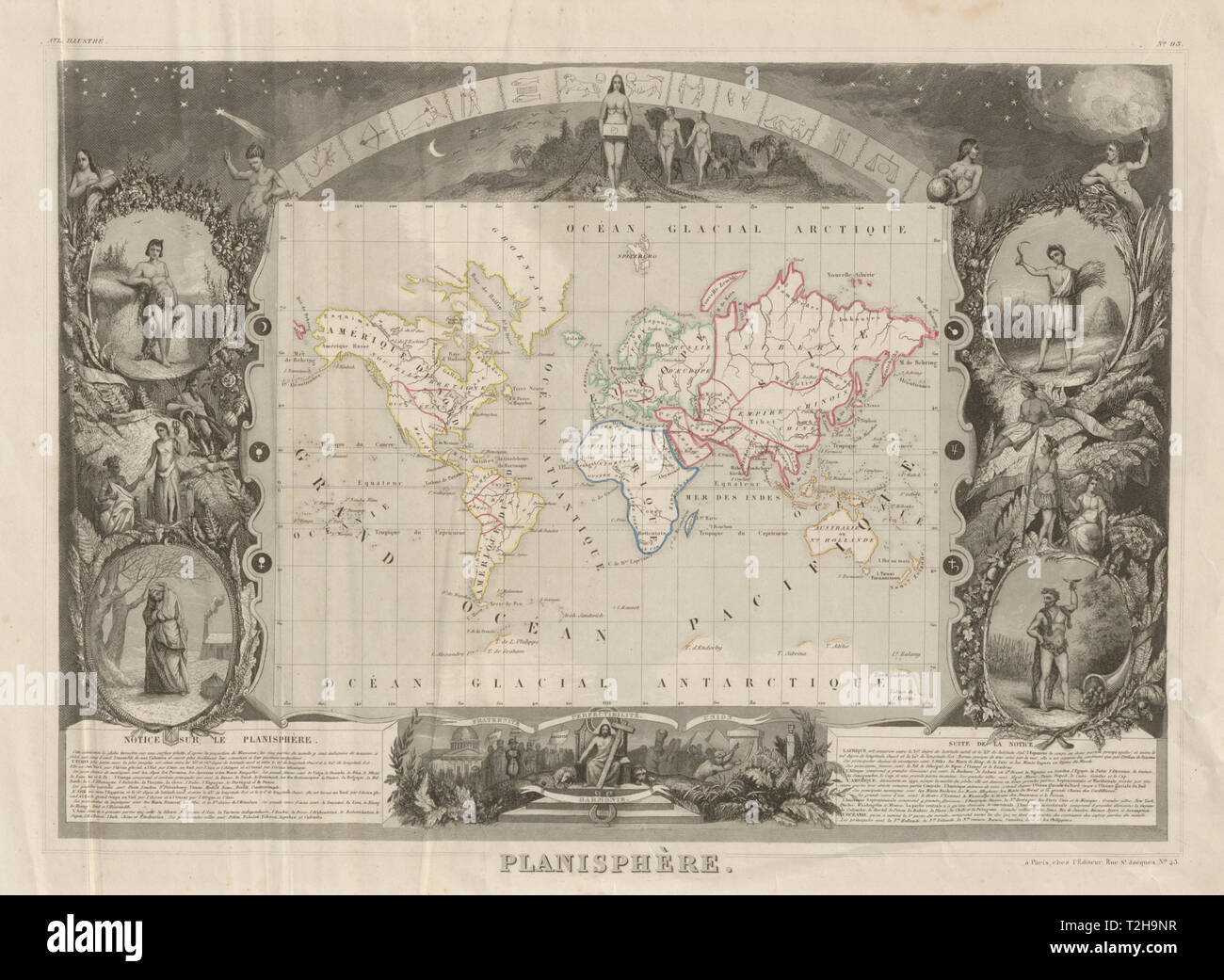 PLANISPHERE. World. Decorative antique map/carte by Victor LEVASSEUR ...
