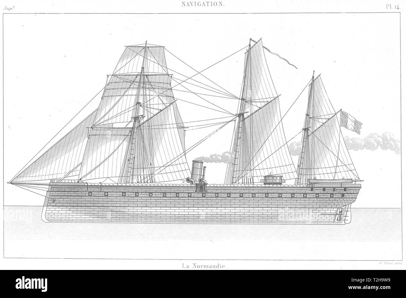 NORMANDY. Navigation. La Normandie Fregate Cuirassee 1879 old antique ...