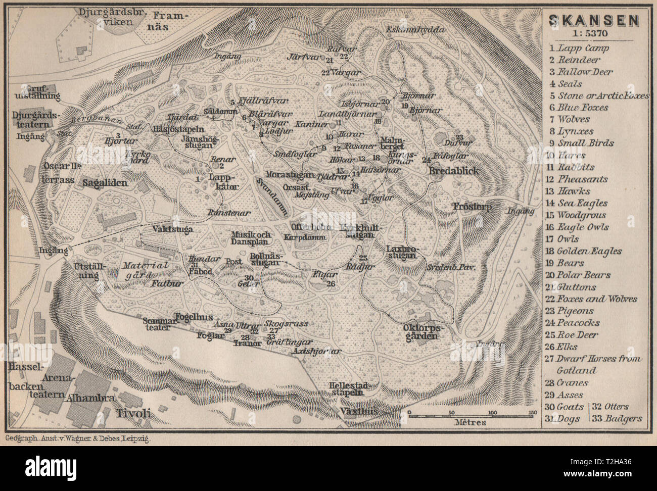 SKANSEN OPEN-AIR MUSEUM. Topo-map. Stockholm, Sweden karta. BAEDEKER ...