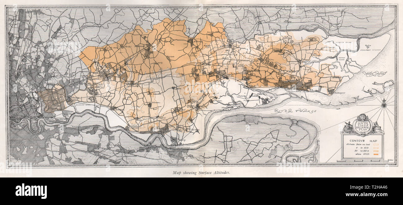 SOUTH ESSEX Surface altitude. Relief. Floodplain. Thames estuary 1931 ...
