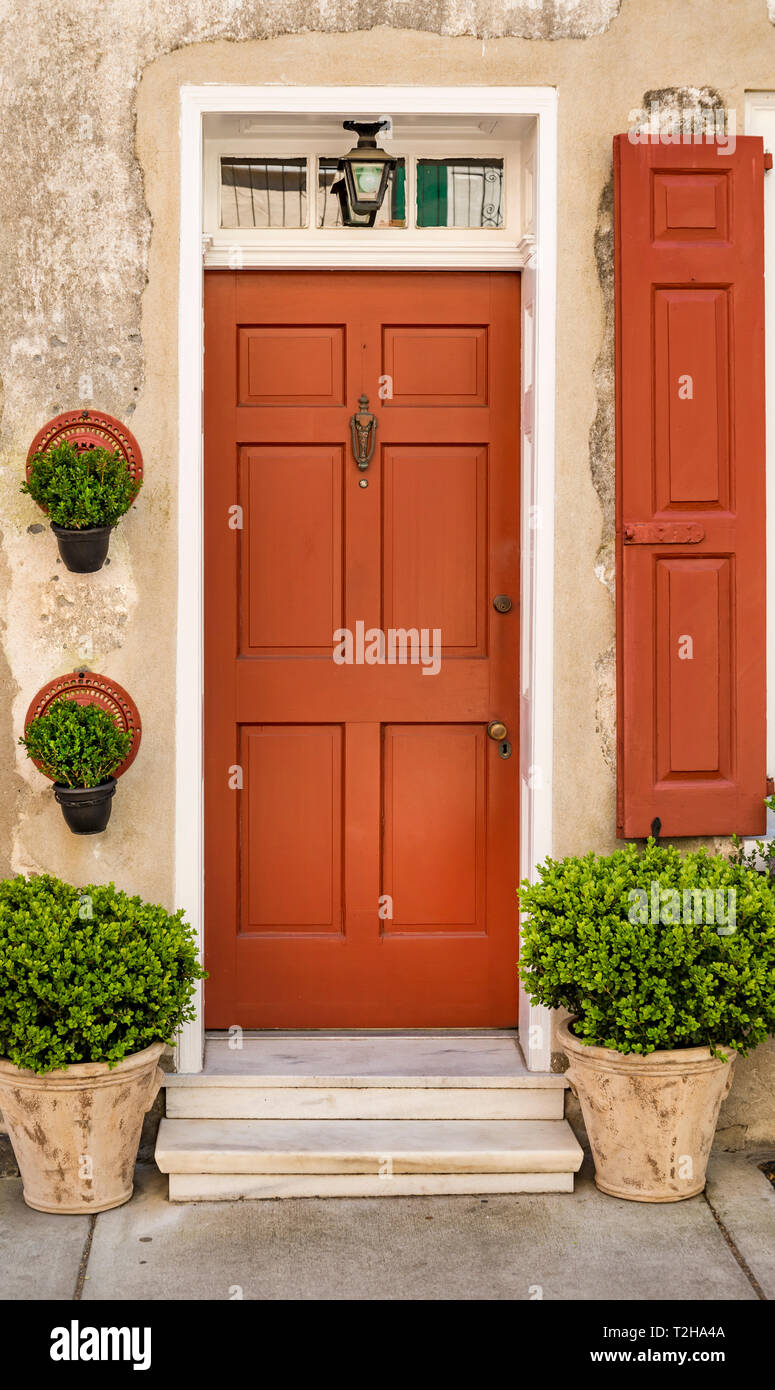 door and front view of ancient house in Charleston city Stock Photo - Alamy