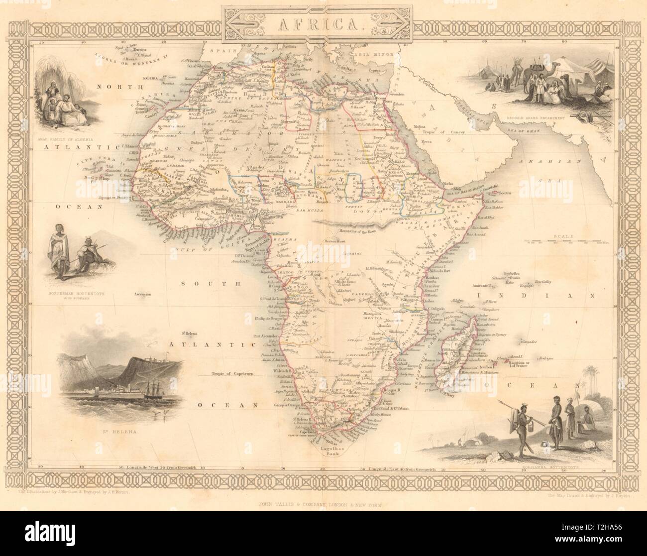 AFRICA. Shows Mountains of Kong/the Moon. Caravan routes.TALLIS/RAPKIN ...