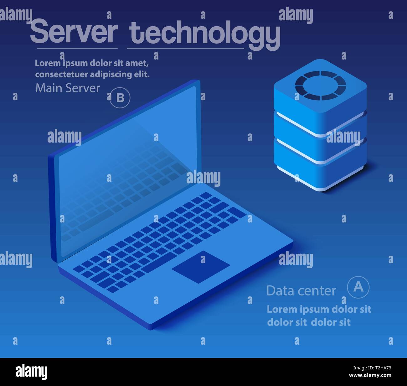 Isometric Personal Computer with a screen, server, router and keyboard ...