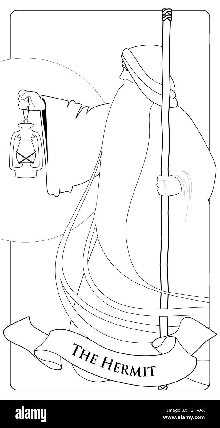 Major Arcana Tarot Cards. The Hermit. Old man with a long beard ...