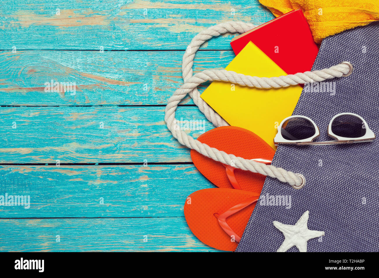 Summer holiday background with beach items Stock Photo - Alamy