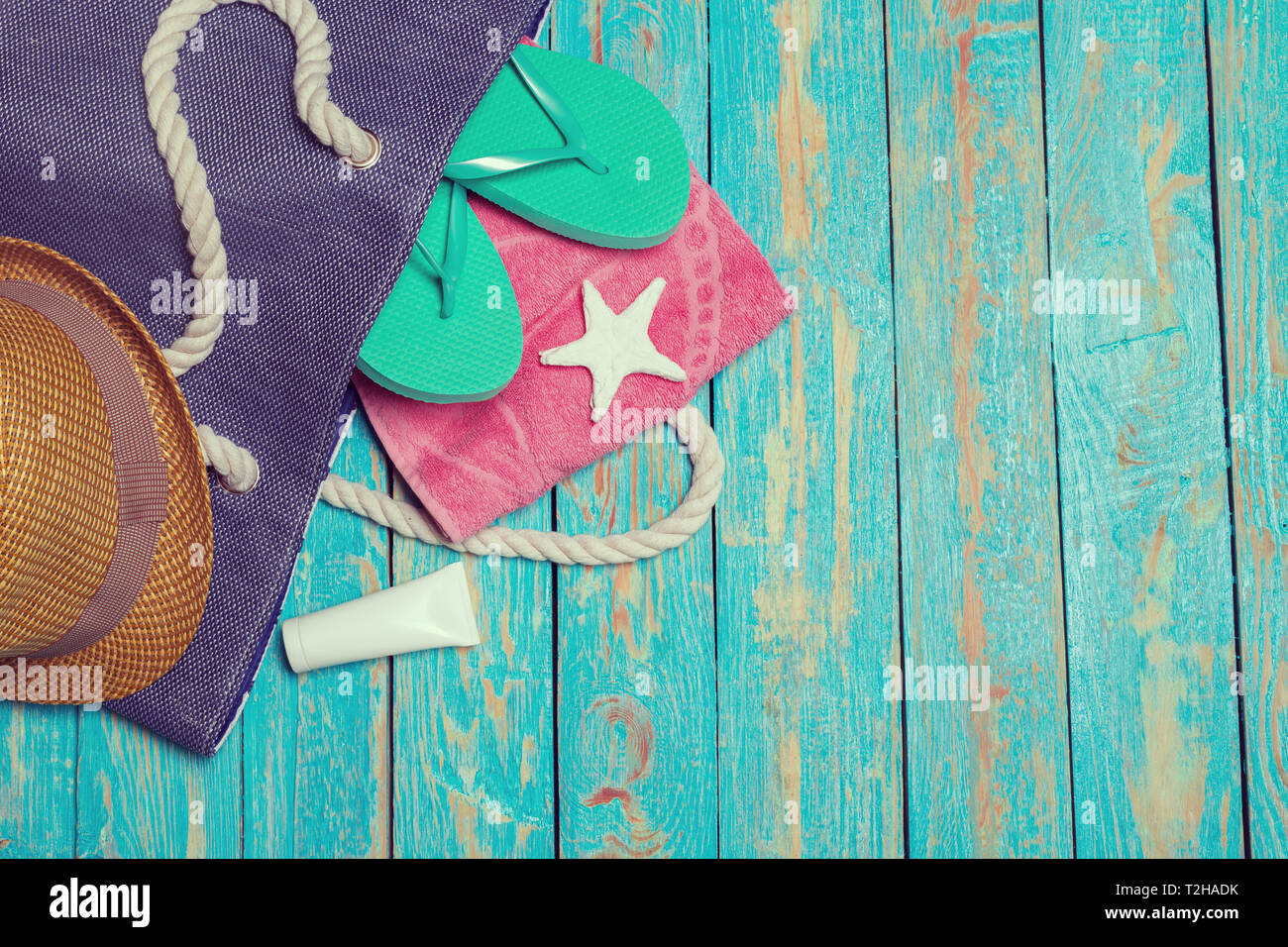 Summer holiday background with beach items Stock Photo - Alamy