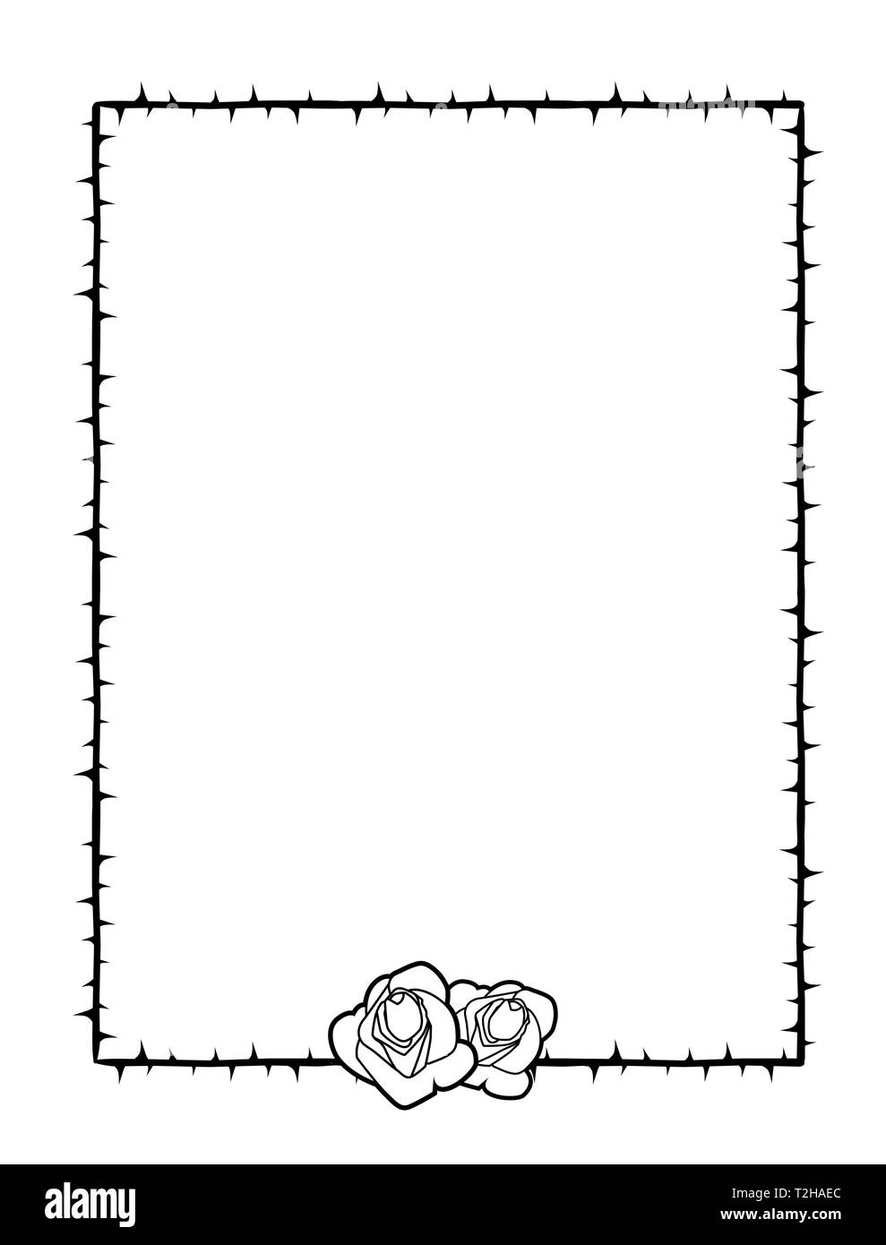 Frame of thorns with two roses on its bottom, isolated on white ...