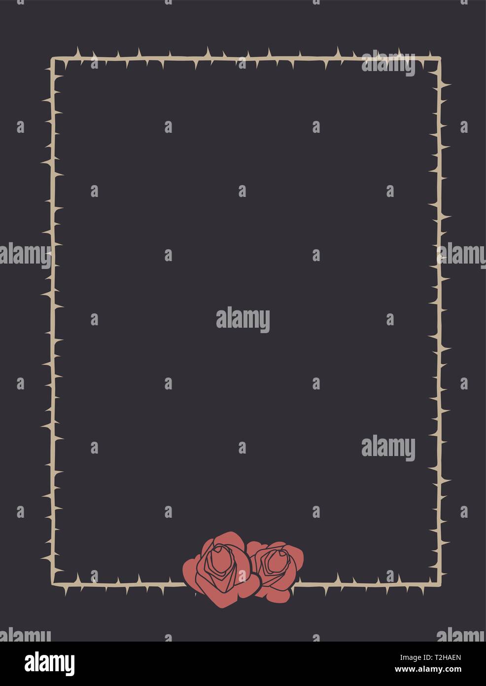 Frame of thorns with two roses on its bottom, isolated on dark ...