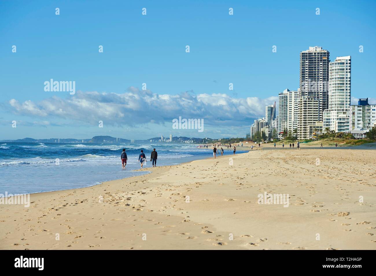 Sandy beach with view to skyline of surfers paradise hi-res stock ...