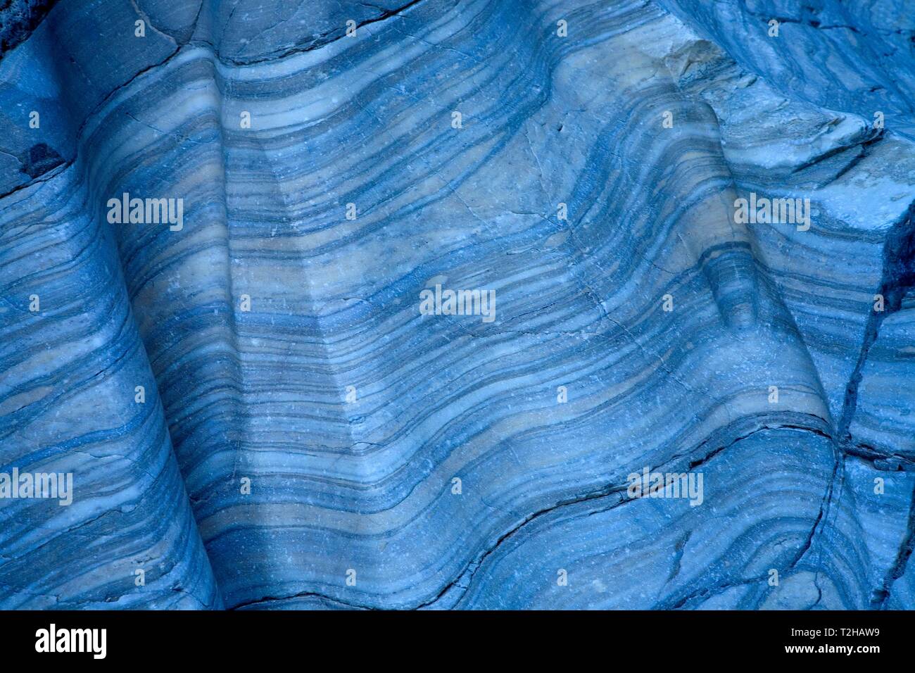 Rock formation folded blue marble, detail, Mosaic Canyon, Death Valley ...