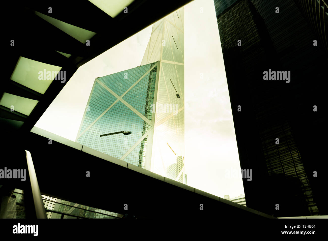 Blue glass windows of modern business office building, diagonal ...