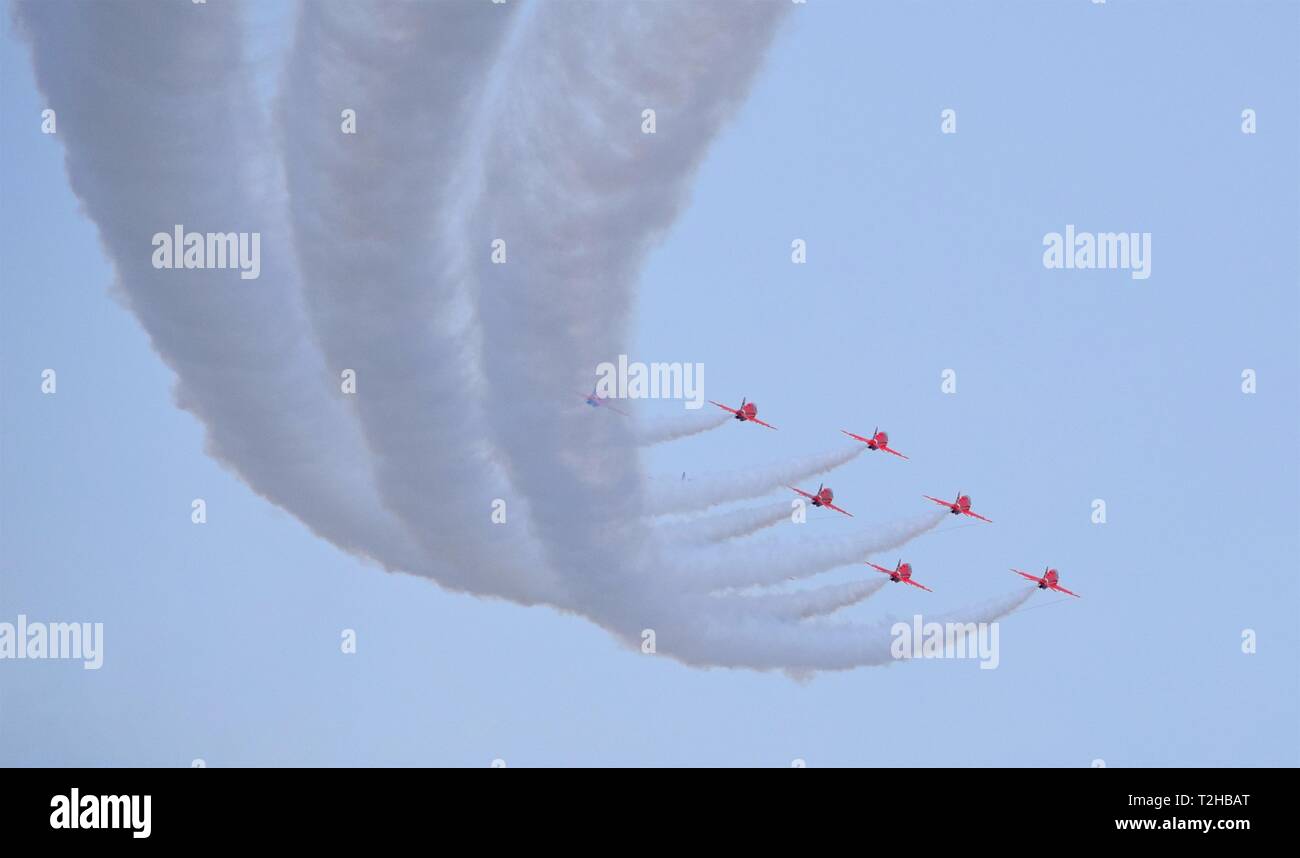 Red Arrows aerobatic display 170817 Stock Photo - Alamy