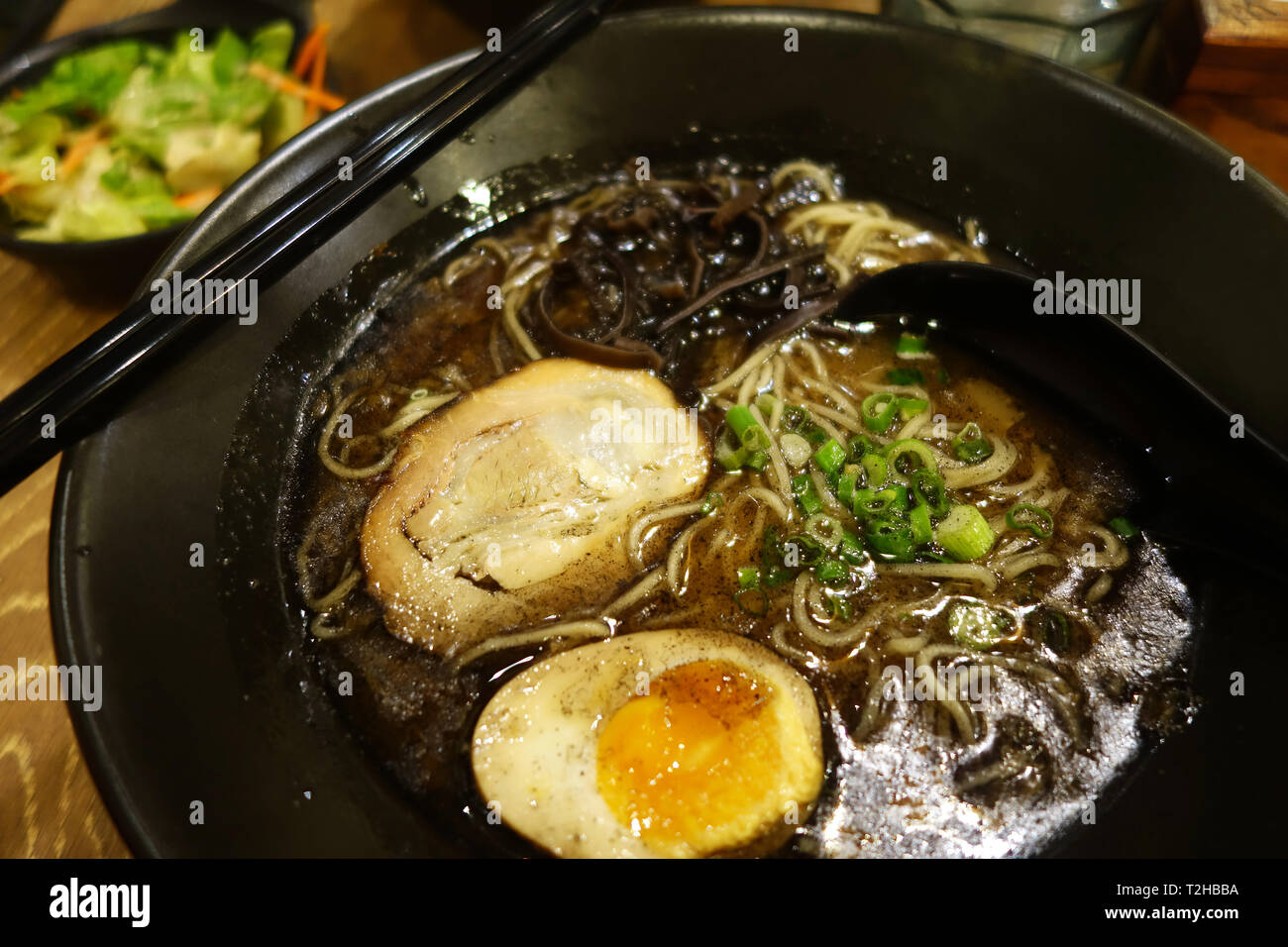 Traditional Japanese soup ramen with meat and egg Stock Photo - Alamy