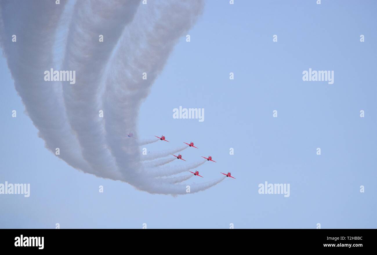 Red Arrows aerobatic display 170817 Stock Photo - Alamy