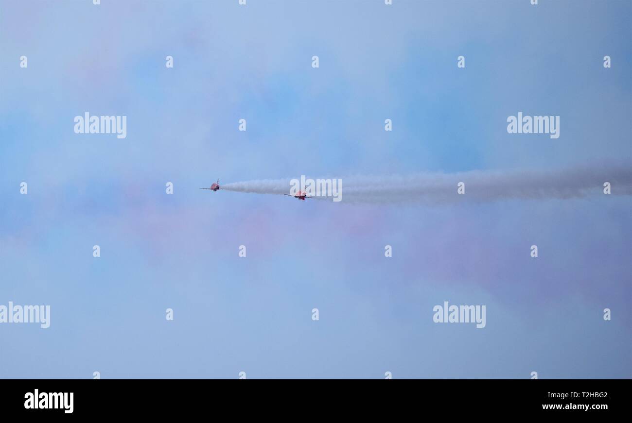 Red Arrows aerobatic display 170817 Stock Photo - Alamy