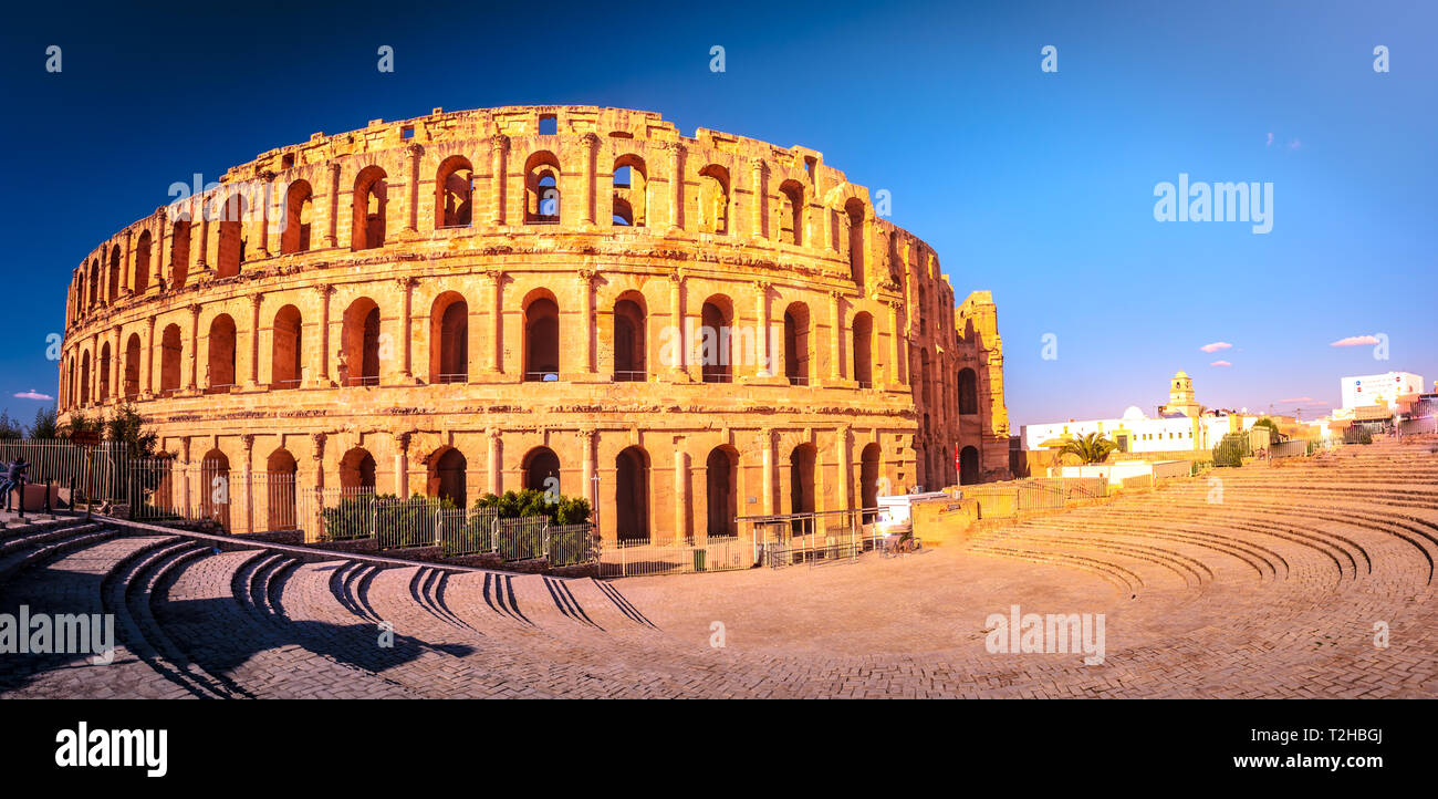 The beautiful amphitheatre in El Djem reminds the Roman Colosseum, and ...
