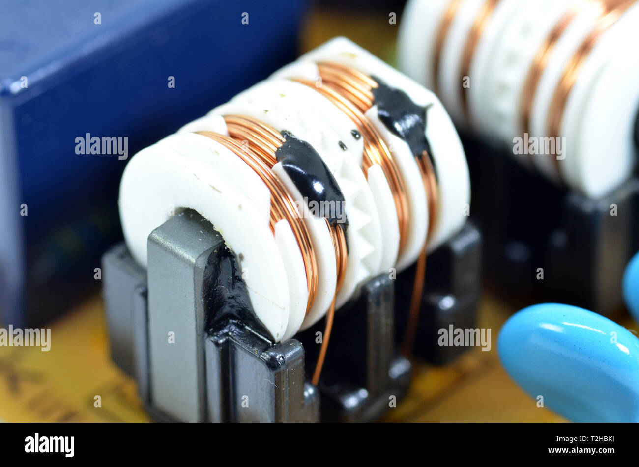 EMI filter cell soldered on PCB. Electronics component Stock Photo - Alamy