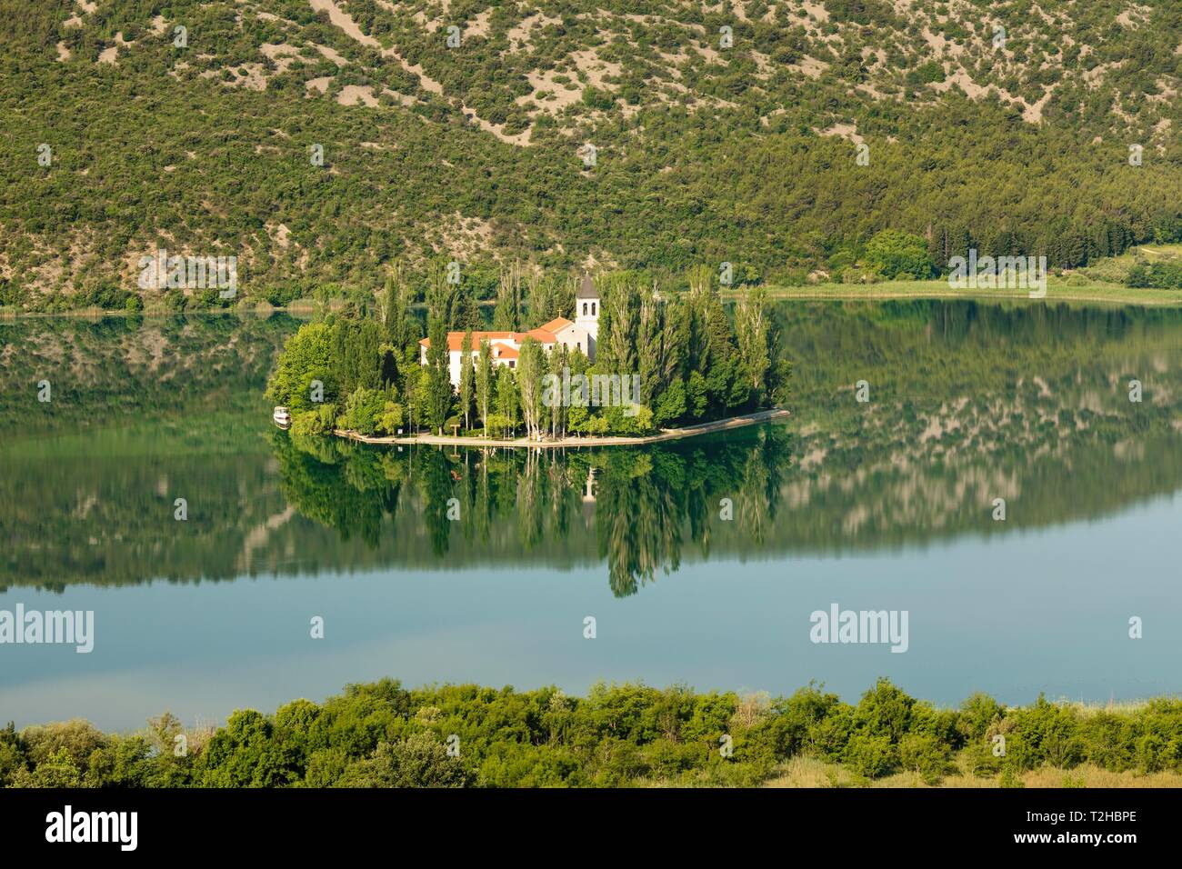 Visovac Monastery on the small island of Visovac, Krka National Park, Dalmatia, Croatia Stock ...