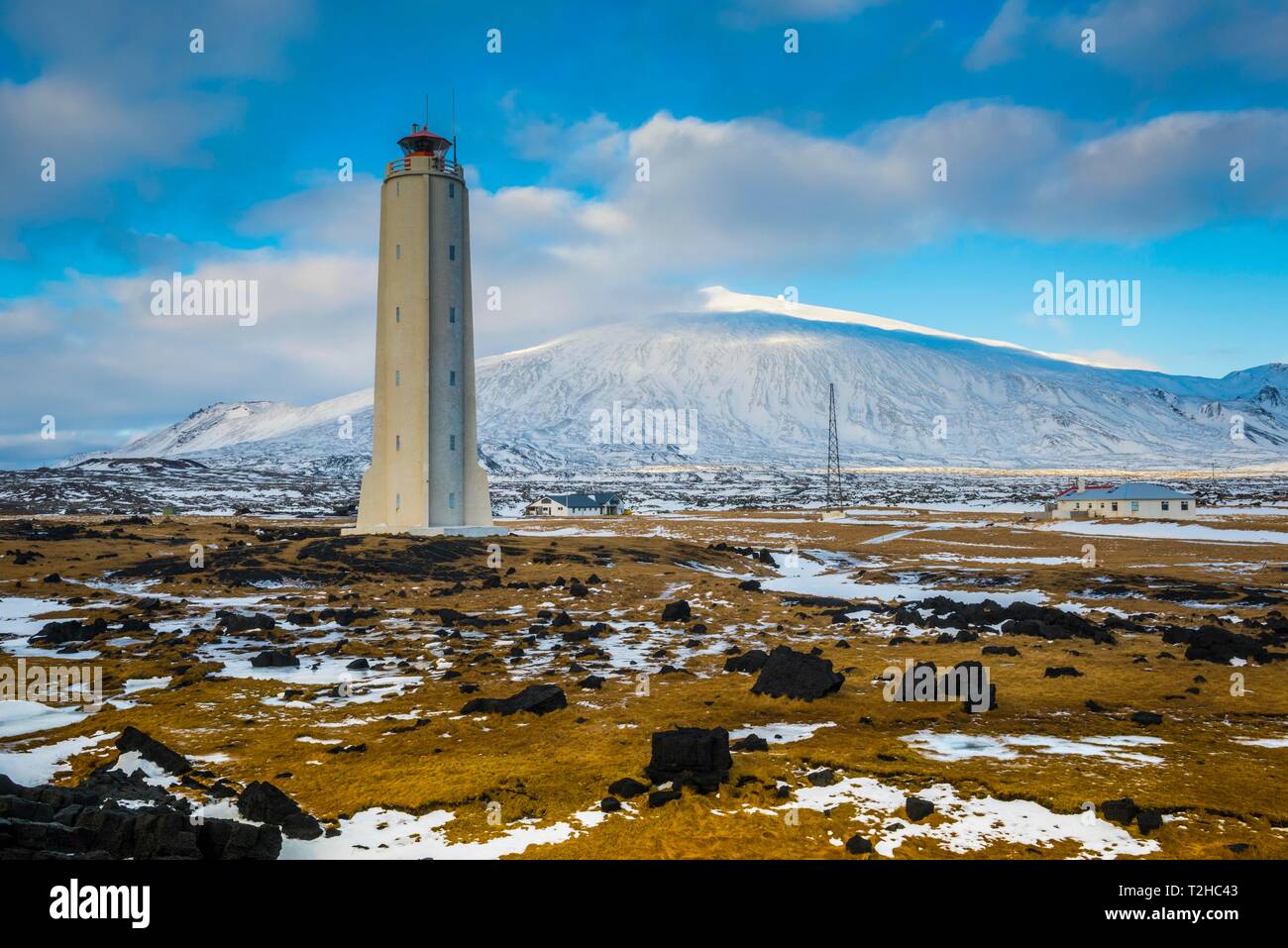 Lighthouse of Malarrif, peninsula Snaefellsnes, in the background the ...