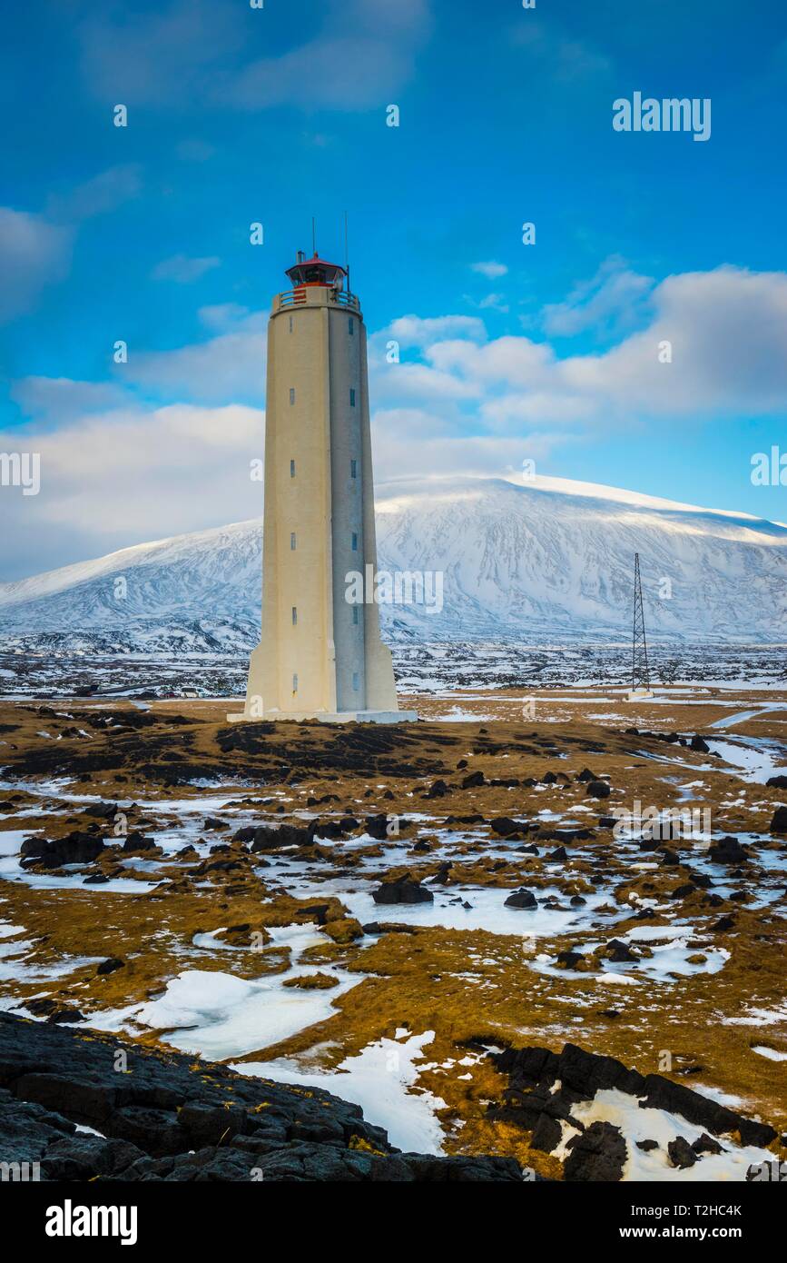 Lighthouse of Malarrif, peninsula Snaefellsnes, in the background the ...
