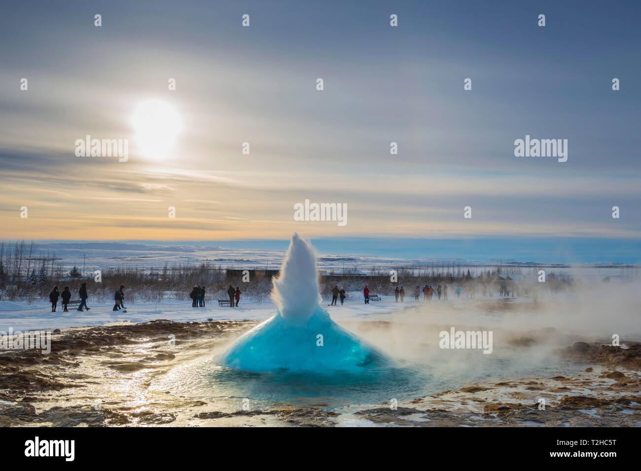 Geyser Strokkur during an eruption, Golden Circle, South Iceland Region ...