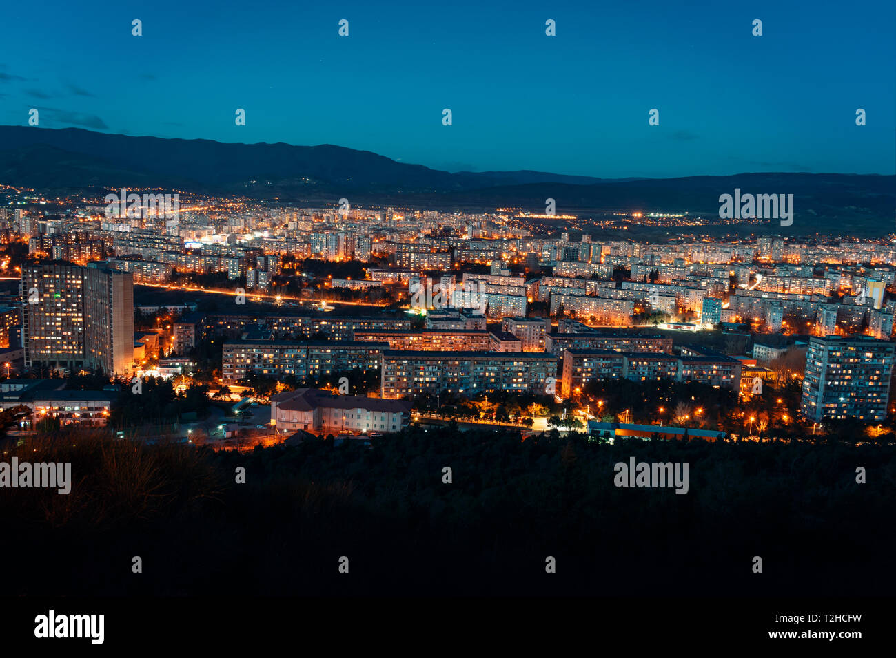 aerial view, night cityscape view with night sky. natural clear view ...