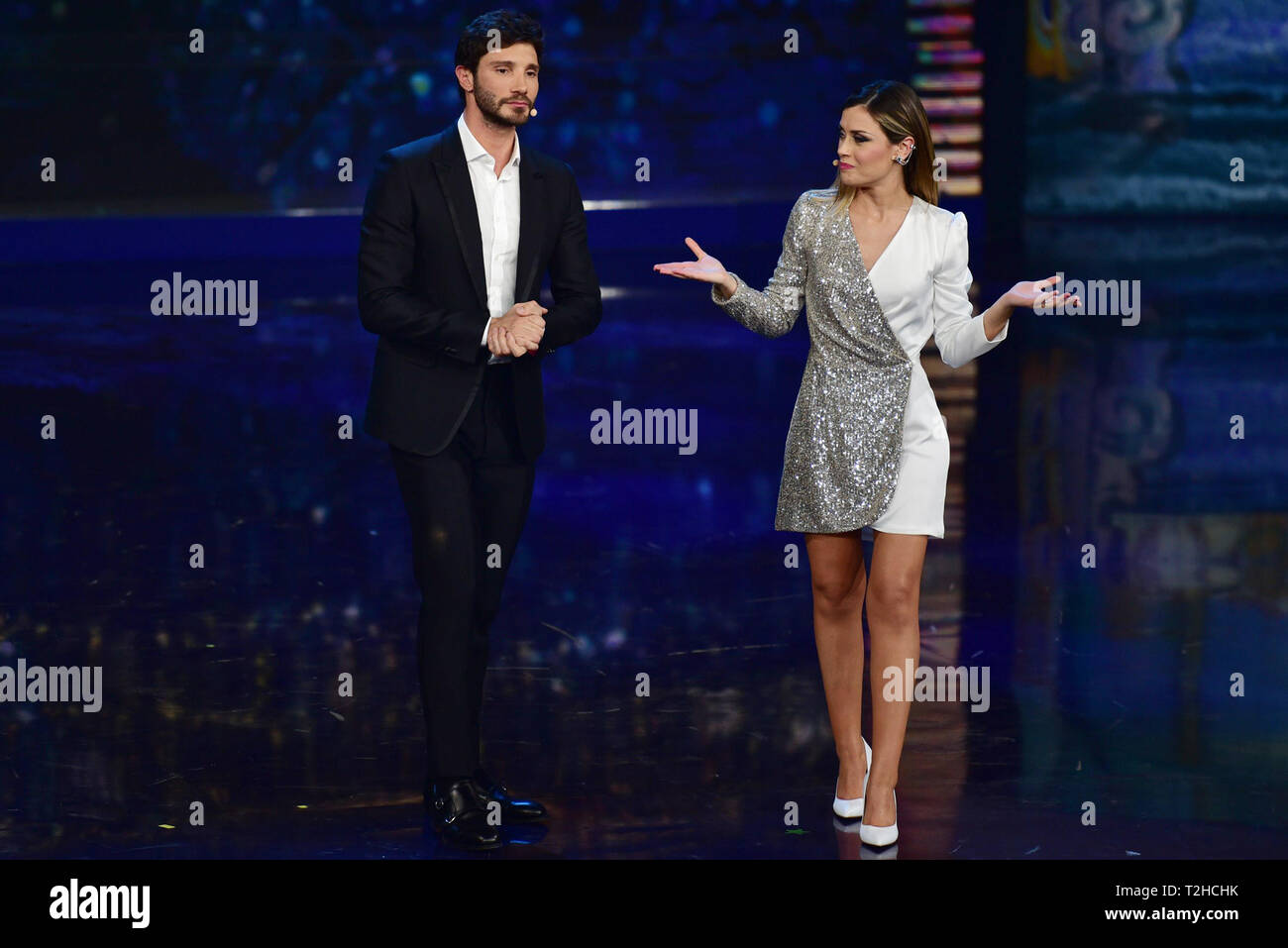 Napoli, Italy. 01st Apr, 2019. Stefano De Martino with Fatima Trotta ...