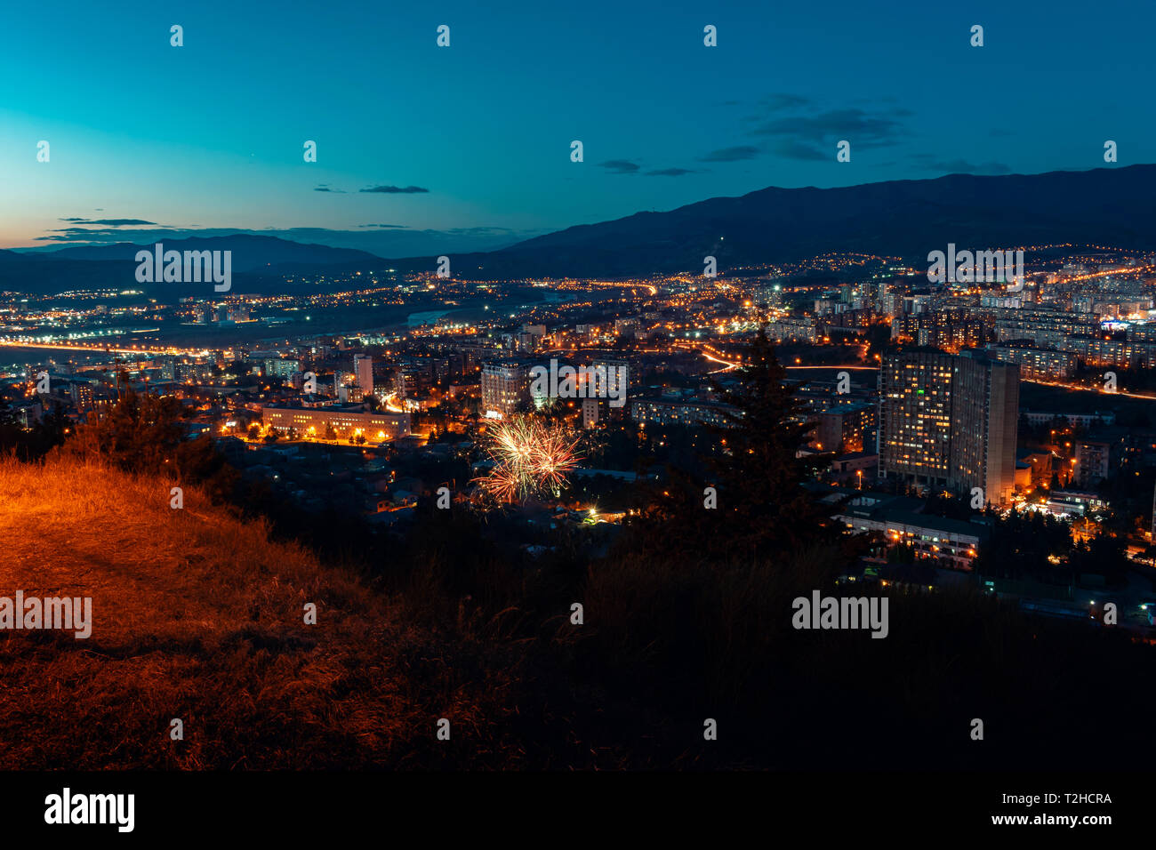 aerial view, night cityscape view with night sky. natural clear view ...