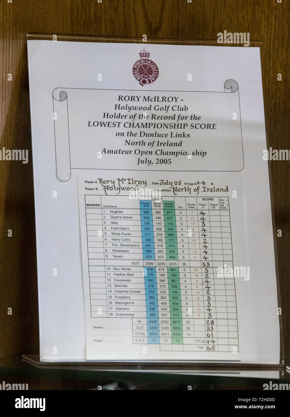 Rory McIlroy's score card on display in the Royal Portrush Golf ...